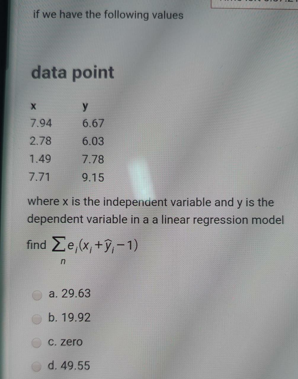 Solved if we have the following values data point X у 6.67 | Chegg.com