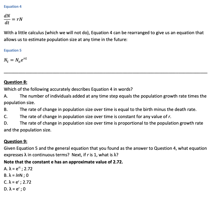 Solved Equation 4 dtdN=rN With a little calculus (which we | Chegg.com
