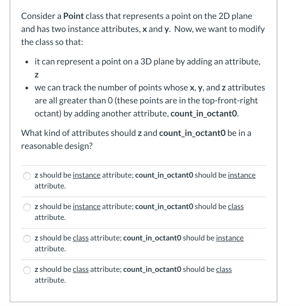 Solved Consider a Point class that represents a point on the | Chegg.com