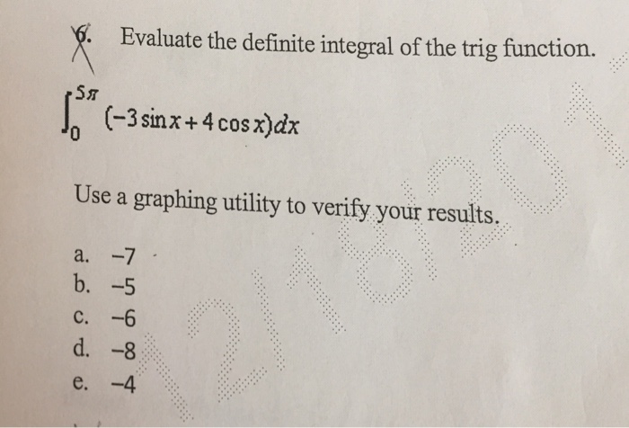 Solved Evaluate the definite integral of the trig function. | Chegg.com