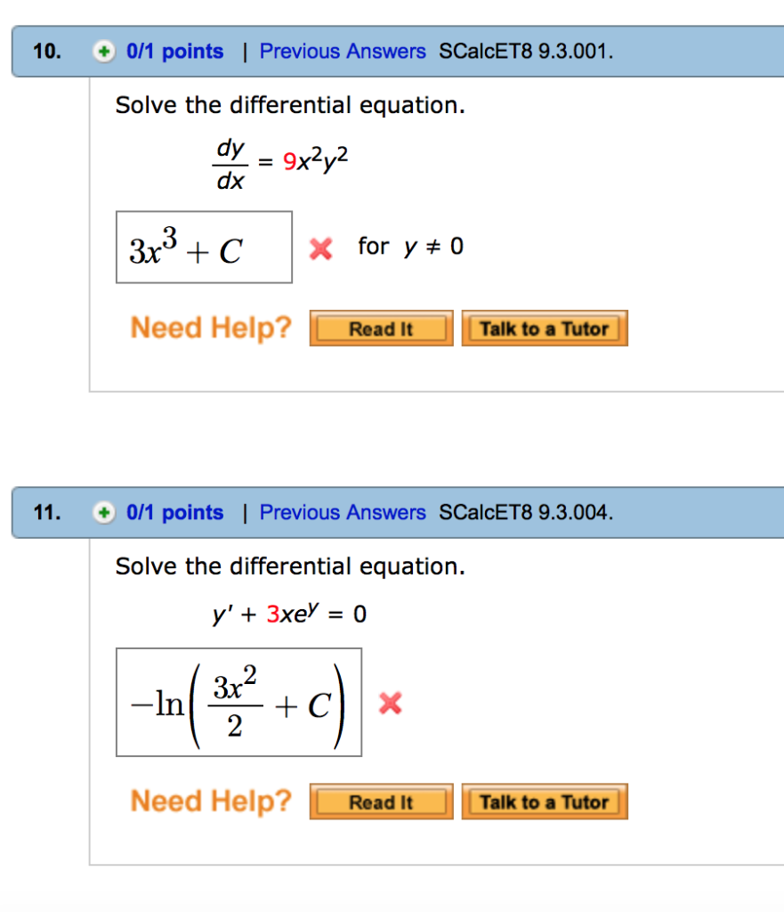 Solved 10. 0/1 points| Previous Answers SCalcET8 9.3.001. | Chegg.com