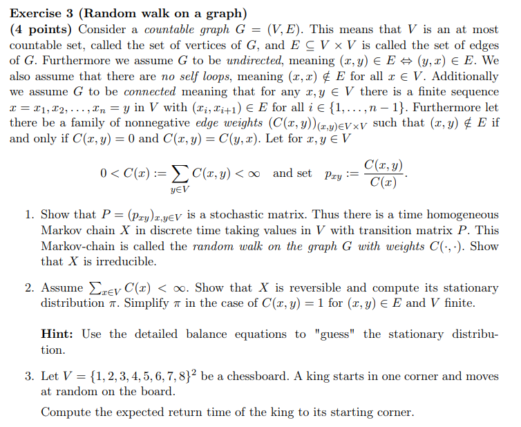 Solved Exercise 3 (Random walk on a graph) (4 points) | Chegg.com