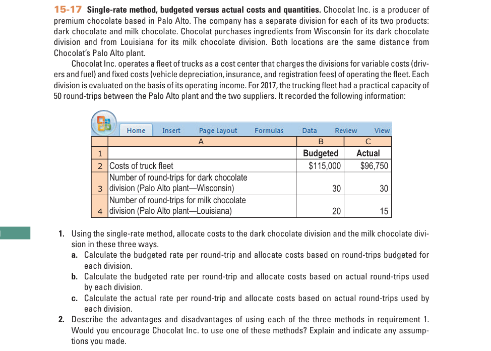 Solved 15-17 ﻿Single-rate method, budgeted versus actual | Chegg.com