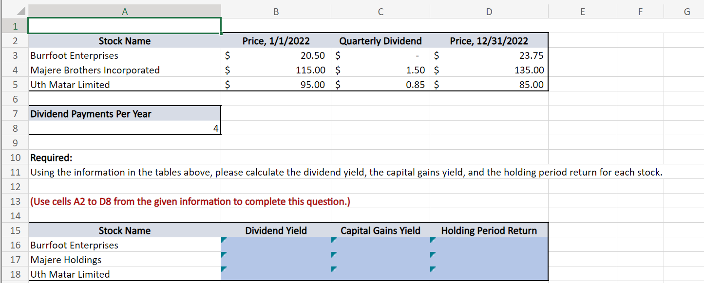 Solved FILL OUT WITH EXCEL FORMULAS FOR ANSWERS | Chegg.com