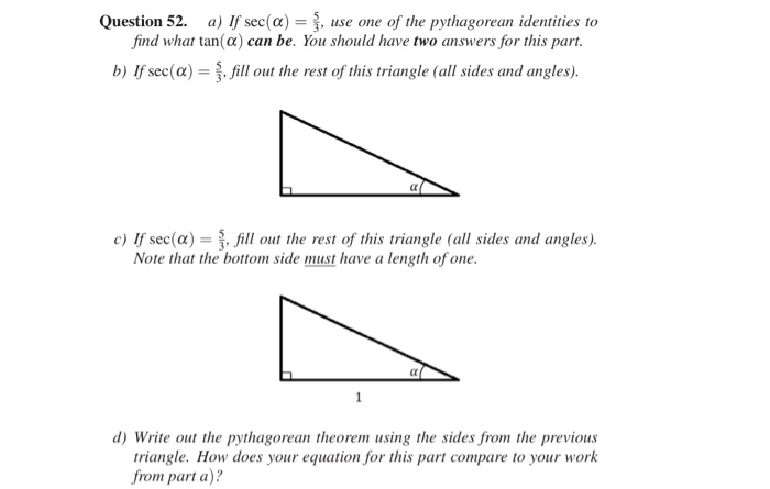 Solved Question 52. a) If sec(α)- , use one of the | Chegg.com