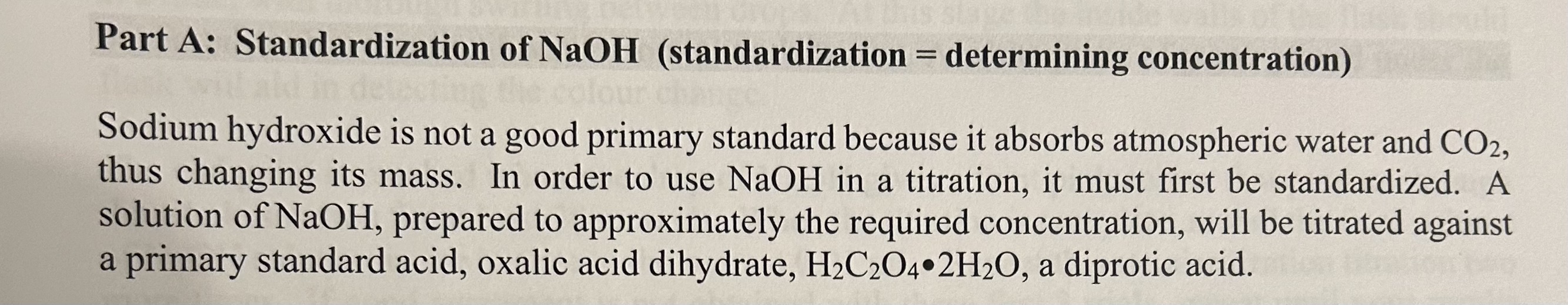 Solved Part A: Standardization of NaOH (standardization = | Chegg.com