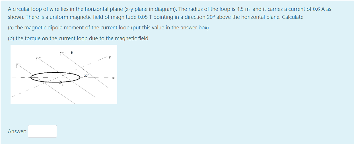 Solved A circular loop of wire lies in the horizontal plane | Chegg.com