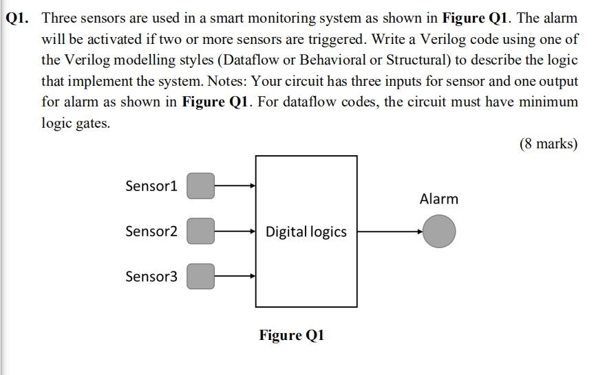 Solved Q1. Three sensors are used in a smart monitoring | Chegg.com