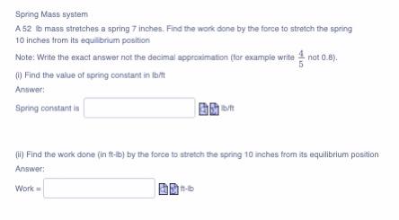 Solved Spring Mass system A 52 fo mass stretches a spring 7 | Chegg.com