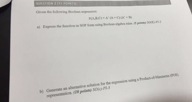 Solved Given the following Boolean expression. F(A, B, C) = | Chegg.com