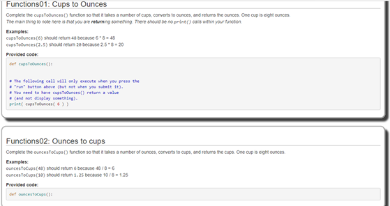 Solved Functions01: Cups to Ounces Complete the cups | Chegg.com