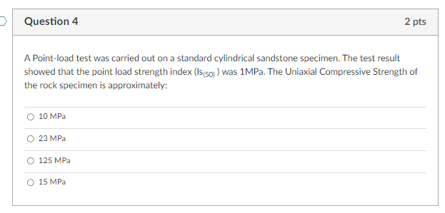 A Point-load test was carried out on a standard | Chegg.com