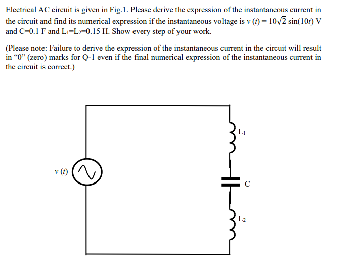 Solved Electrical AC circuit is given in Fig. 1. Please | Chegg.com