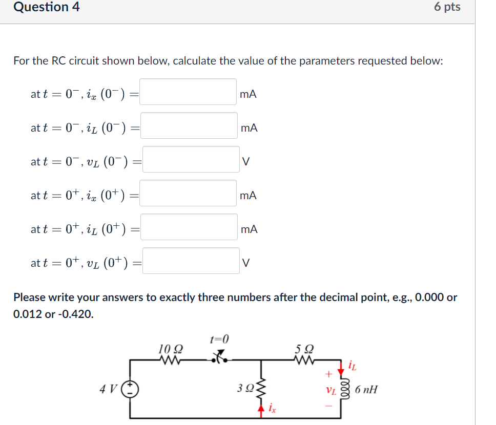 Solved Question 4 6 pts For the RC circuit shown below, | Chegg.com