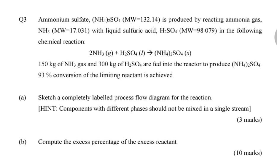 Solved Q3 Ammonium sulfate, (NH4)2SO4 (MW=132.14) is | Chegg.com
