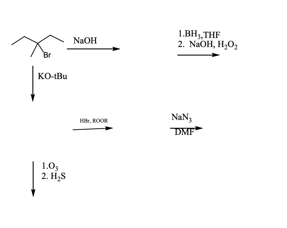 Solved NaOH 1.BH3,THF 2. NaOH, H2O2 Br KO-tBu HBr, ROOR NaN | Chegg.com