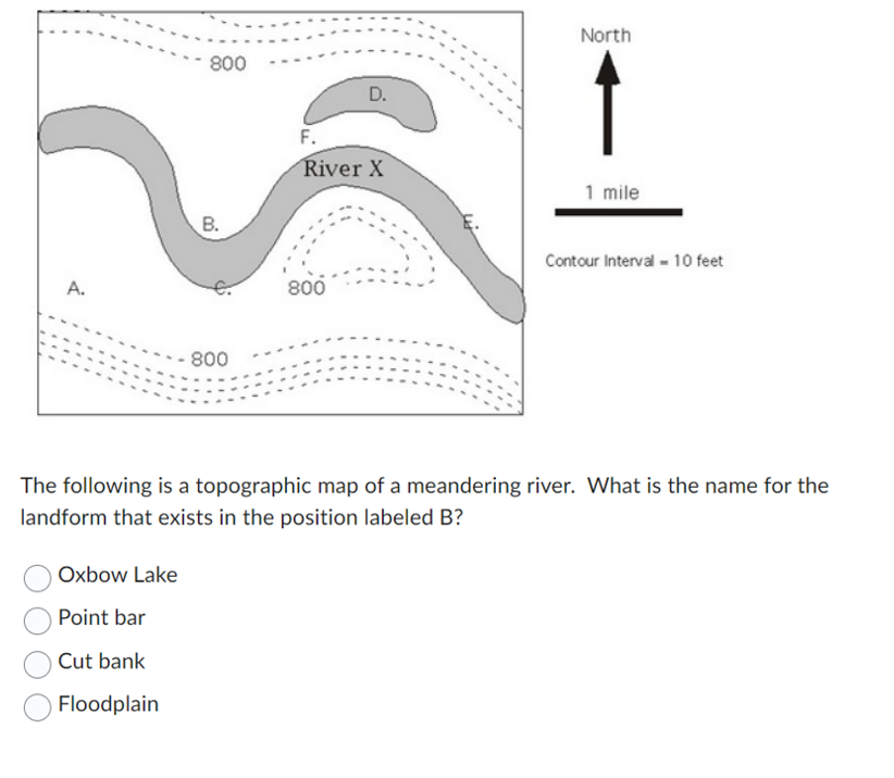 Solved The following is a topographic map of a meandering | Chegg.com
