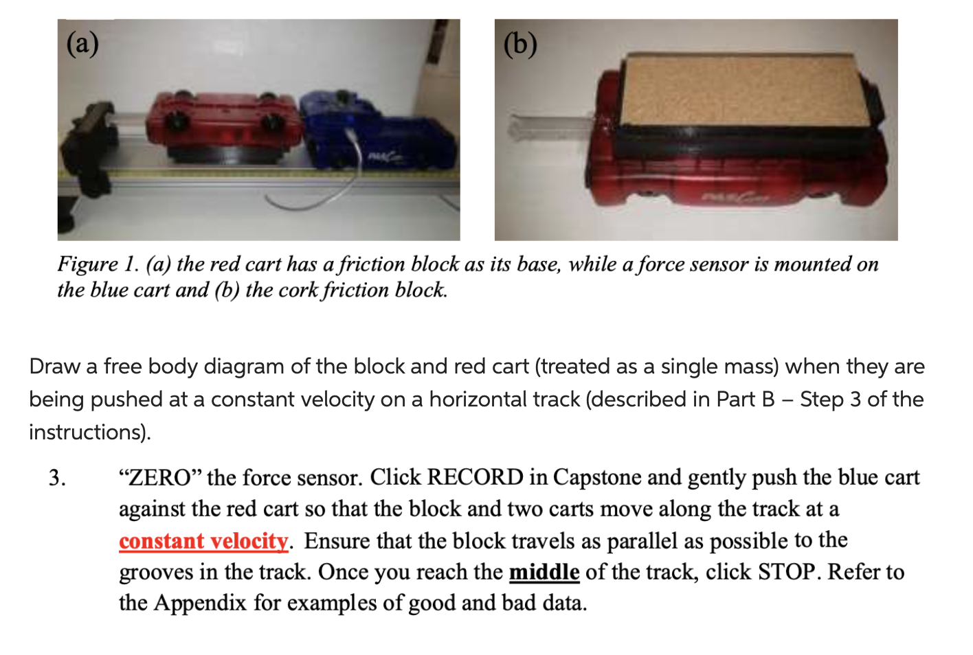 Solved Figure 1. (a) the red cart has a friction block as | Chegg.com