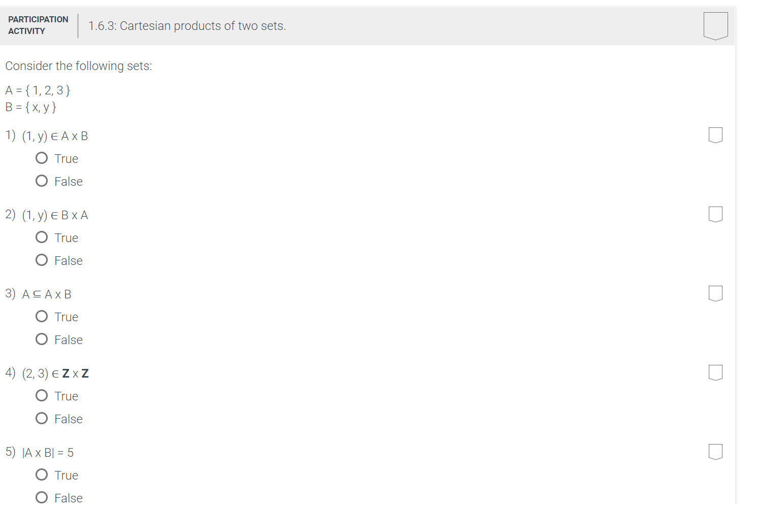 Solved PARTICIPATION ACTIVITY 1.6.3: Cartesian products of | Chegg.com
