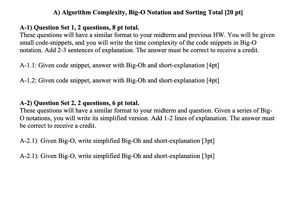 Solved A Algorithm Complexity Big 0 Notation And Sorting 6940