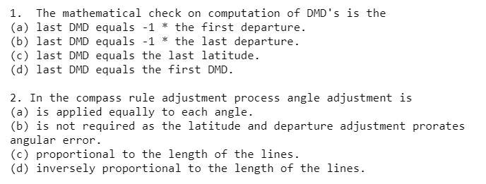 Solved 1. The mathematical check on computation of DMD's is | Chegg.com