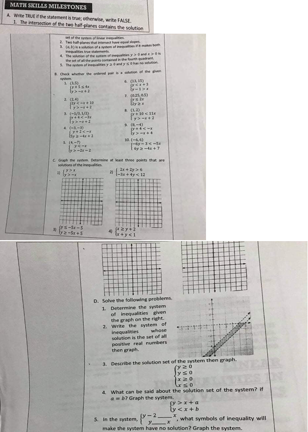 Solved MATH SKILLS MILESTONES A. Write TRUE if the statement | Chegg.com