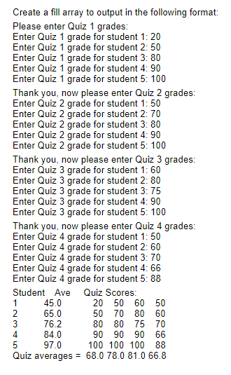 Solved //Reads quiz scores for each student into the | Chegg.com
