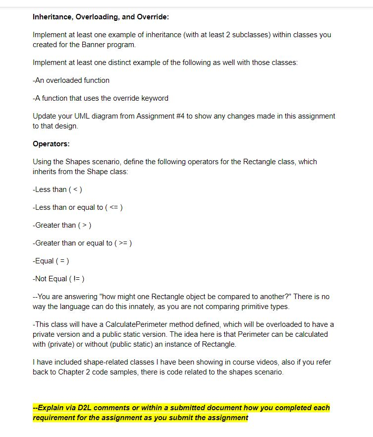 Solved Inheritance, Overloading, and Override: Implement at | Chegg.com