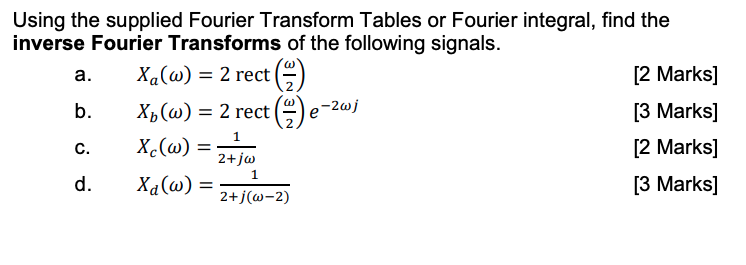 Solved Using the supplied Fourier Transform Tables or | Chegg.com