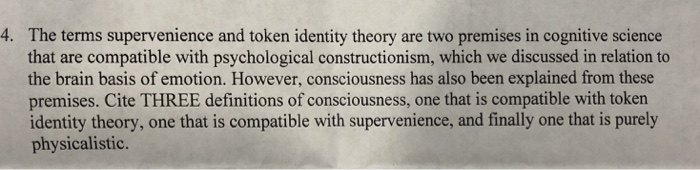 Solved 4. The terms supervenience and token identity theory | Chegg.com