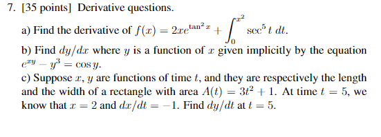 Solved 7. [35 points] Derivative questions. a) Find the | Chegg.com