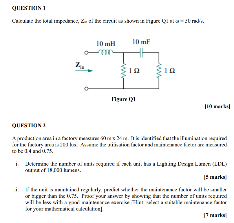 Solved Calculate the total impedance, Zin of the circuit as | Chegg.com