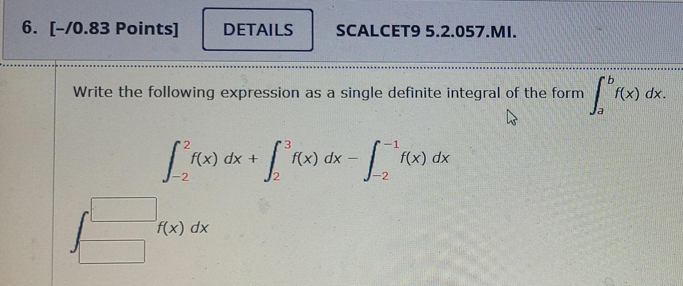 Solved Write the following expression as a single definite | Chegg.com