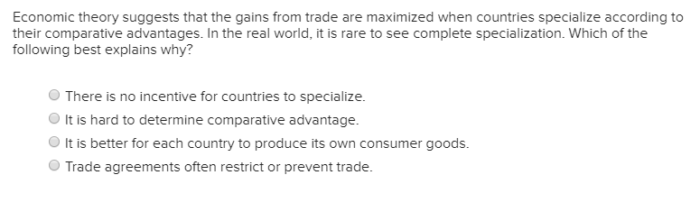 Solved Economic theory suggests that the gains from trade | Chegg.com