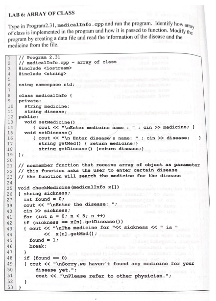 Solved LAB 6: ARRAY OF CLASS Type in Program 2.31, medical | Chegg.com