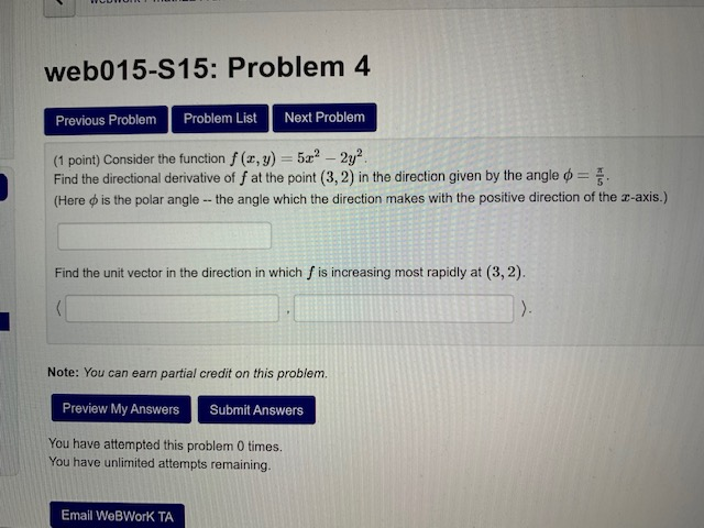 Solved (1 point) Consider the function f(x,y)=5 x 2 −2 y | Chegg.com
