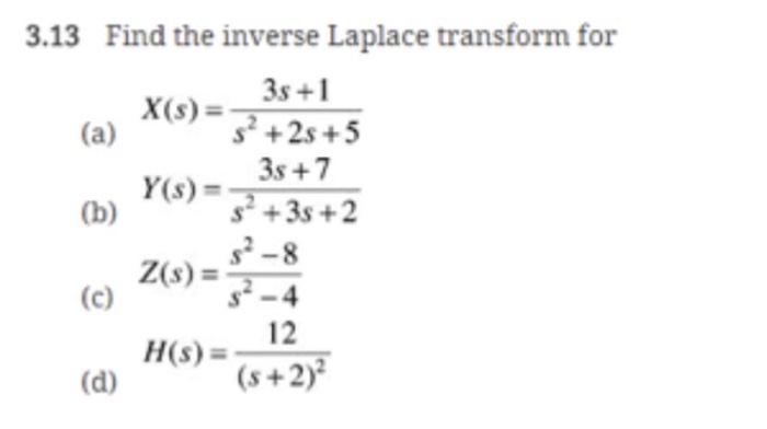 Solved 3.13 Find the inverse Laplace transform for s2 +2s +5 | Chegg.com