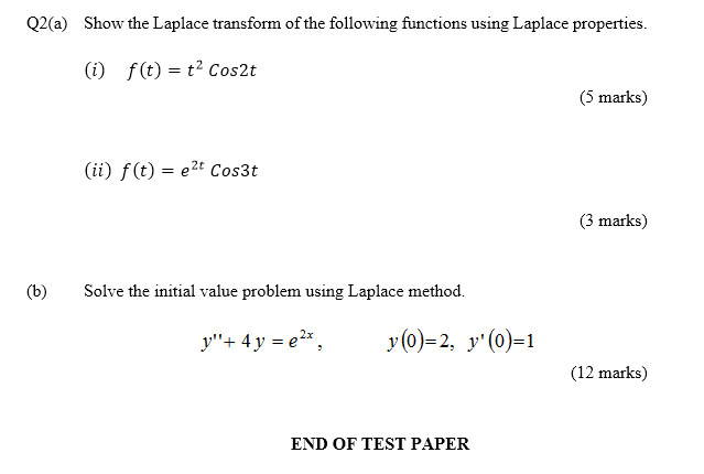 Solved Q2(a) Show the Laplace transform of the following | Chegg.com