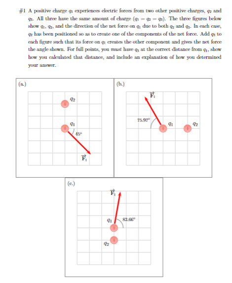Solved #1 ﻿A positive charge q1 ﻿experiences electric forces | Chegg.com