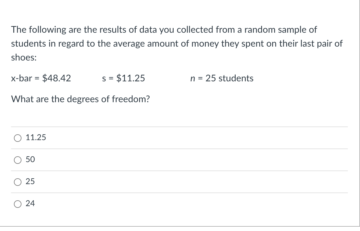 Solved The following are the results of data you collected | Chegg.com