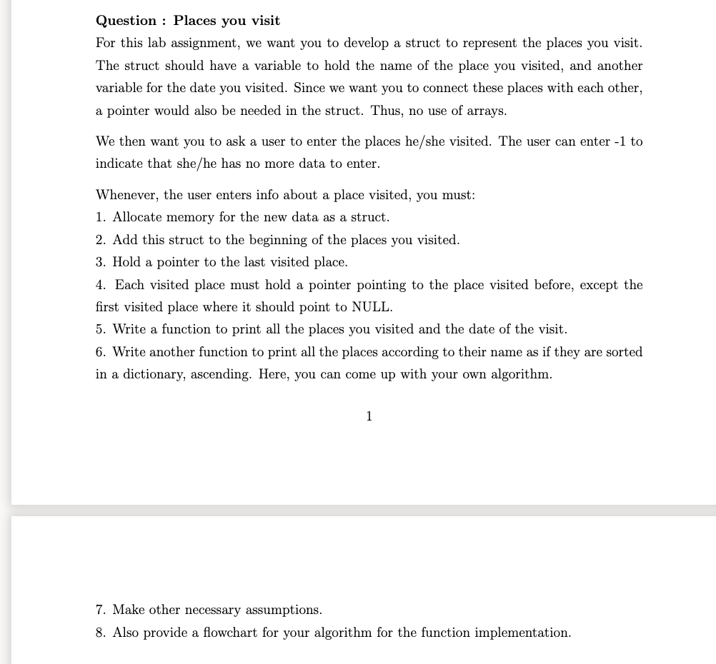 Solved Question Places You Visit For This Lab Assignment
