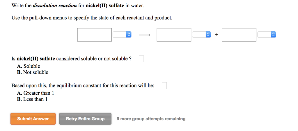 Solved Write the dissolution reaction for nickel(II) sulfate | Chegg.com