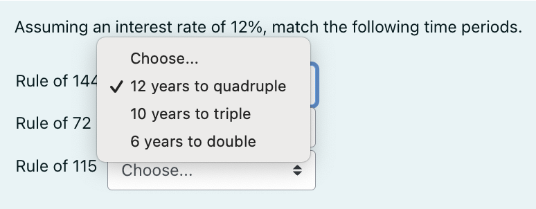 Solved Assuming an interest rate of 12%, match the following | Chegg.com