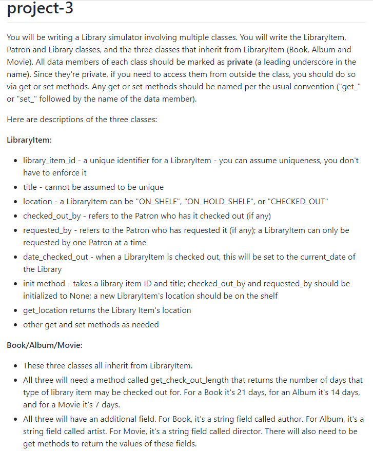 Solved project-3 You will be writing a Library simulator | Chegg.com