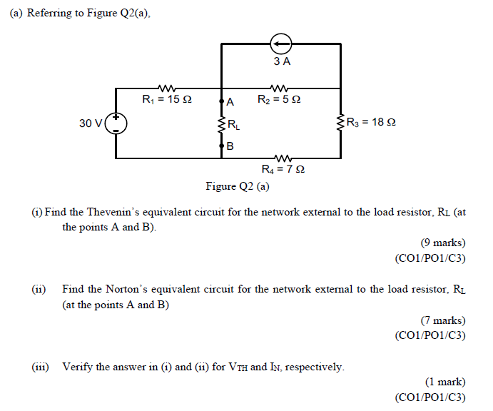 Solved (a) Referring to Figure Q2(a), 3A R1 = 15 2 А R2 = 52 | Chegg.com