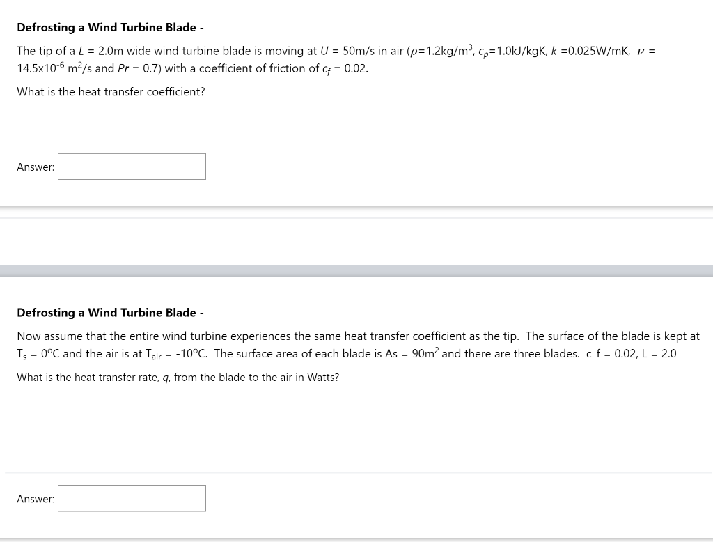Solved Defrosting a Wind Turbine Blade - The tip of a L = | Chegg.com