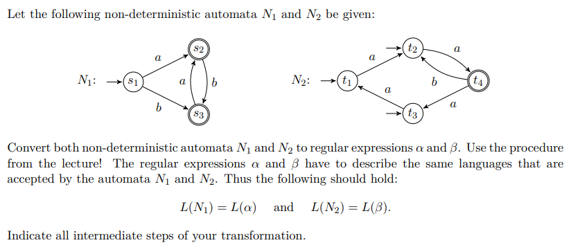 Solved Let the following non-deterministic automata N₁ and | Chegg.com