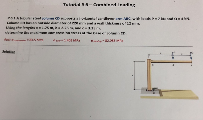 Solved Tutorial # 6-Combined Loading P 6.1 A tubular steel | Chegg.com