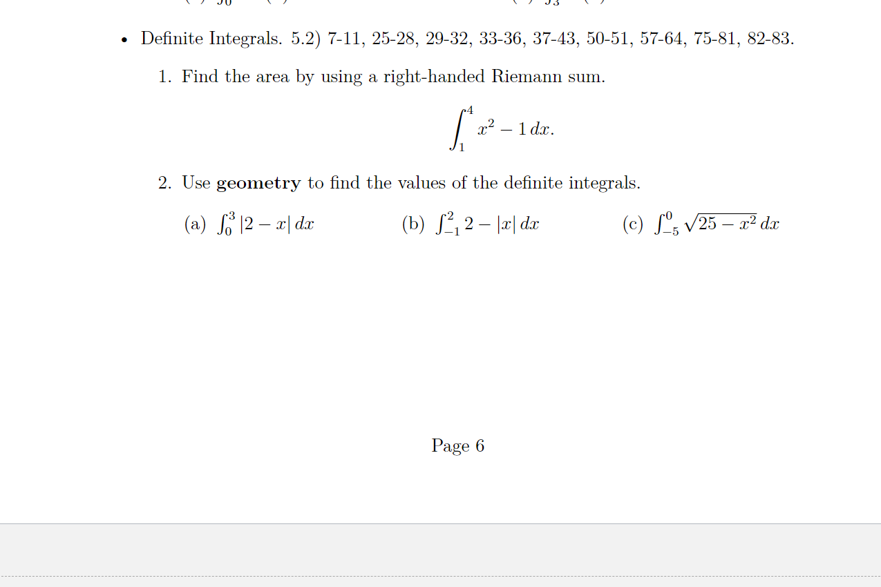 Solved Definite Integrals 5.2 calculus 1 review sheet and | Chegg.com