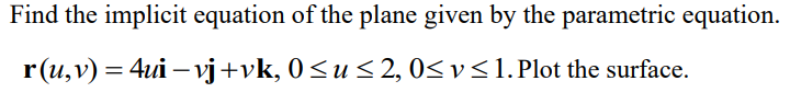Solved Find the implicit equation of the plane given by the | Chegg.com